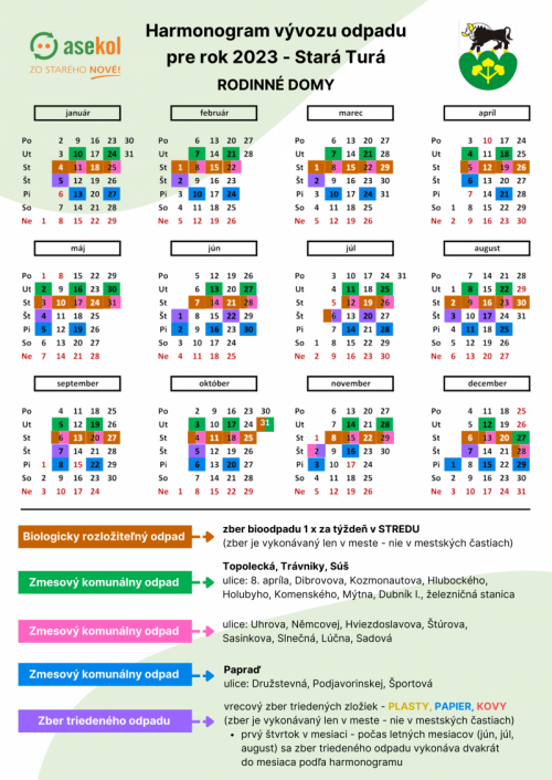 Harmonogram vývozu odpadu pre rodinné domy rok 2023 | TECHNICKÉ SLUŽBY Stará Turá